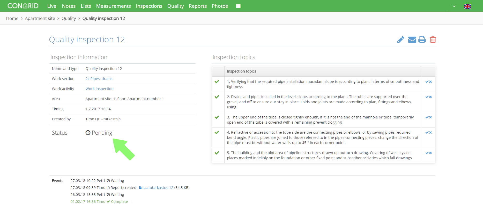 How to Edit Inspection Status – Congrid knowledgebase