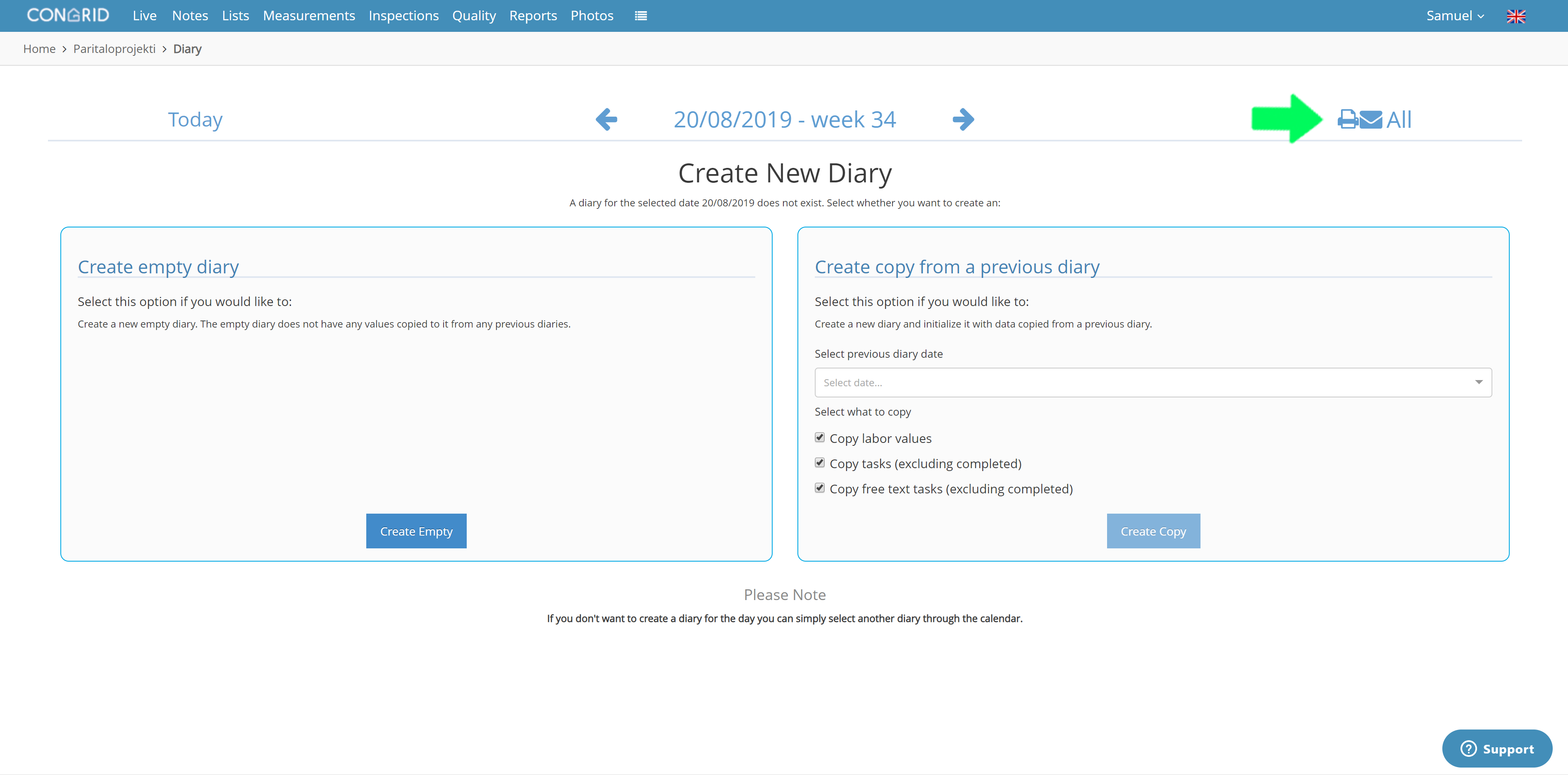 Creating a project worksite diary report – Congrid knowledgebase