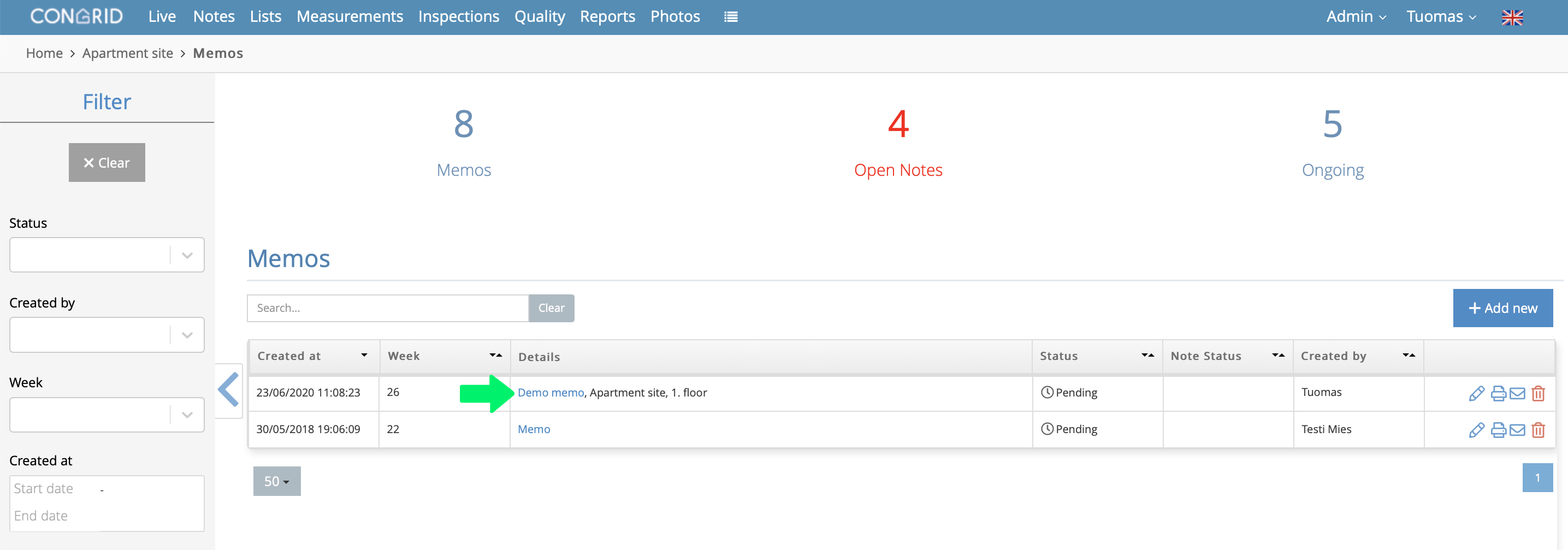 Documenting notes in a site memo through the Live service – Congrid ...